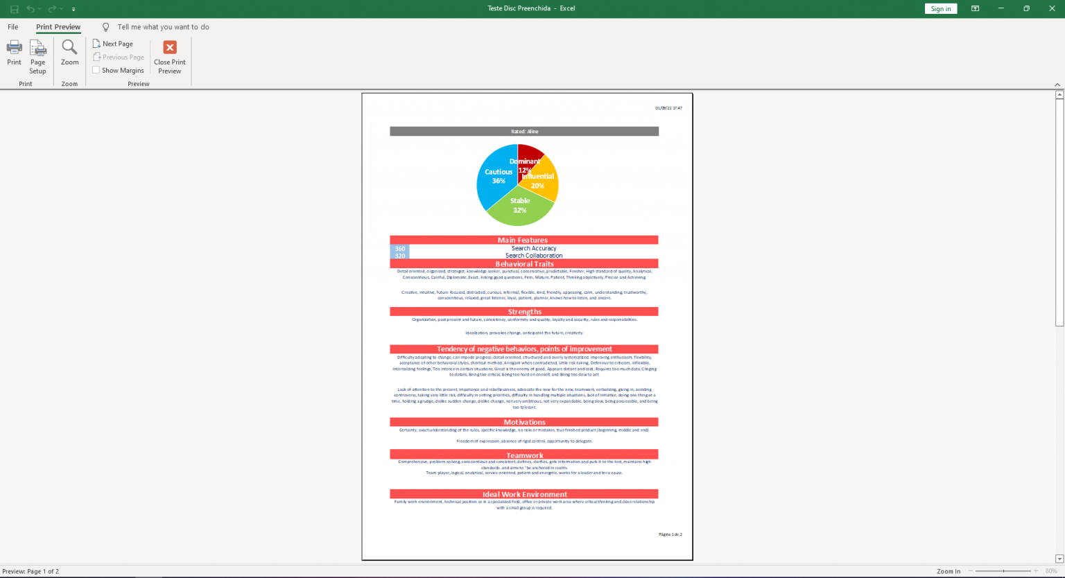 DISC Profile Test Worksheet - Spreadsheets Templates