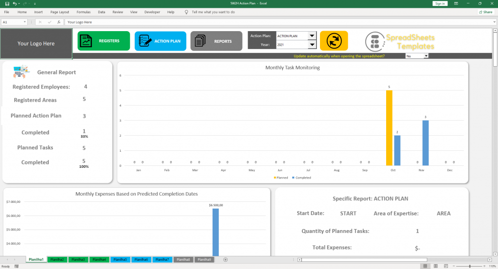 5W2H Action Plan Worksheet - Spreadsheets Templates