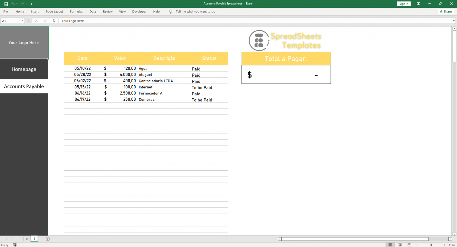 Accounts Payable Spreadsheet - Spreadsheets Templates
