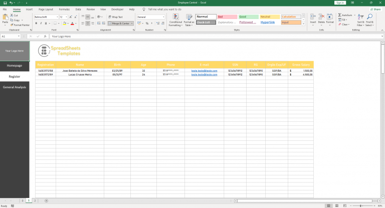 Employee Control - Spreadsheets Templates