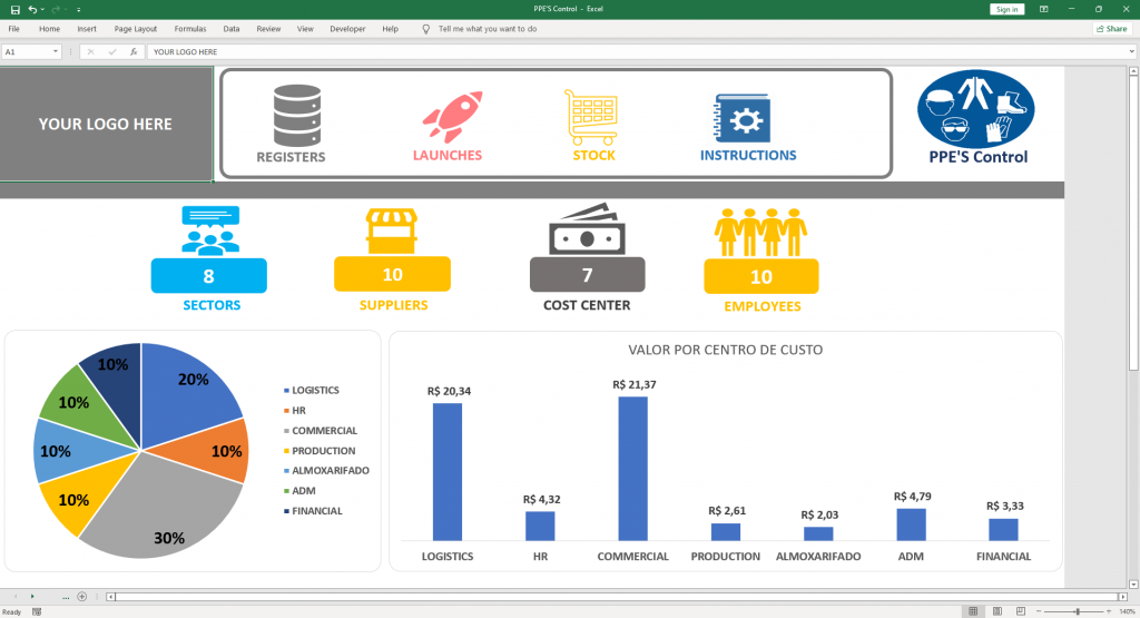 PPE'S Control Sheet - Workplace Safety - Spreadsheets Templates