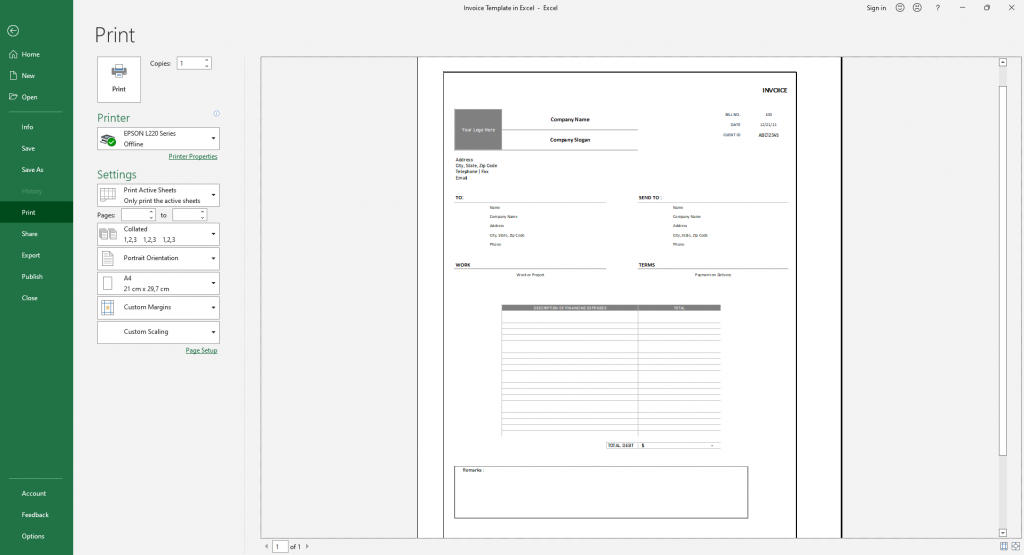 Invoice Template in Excel - Spreadsheets Templates