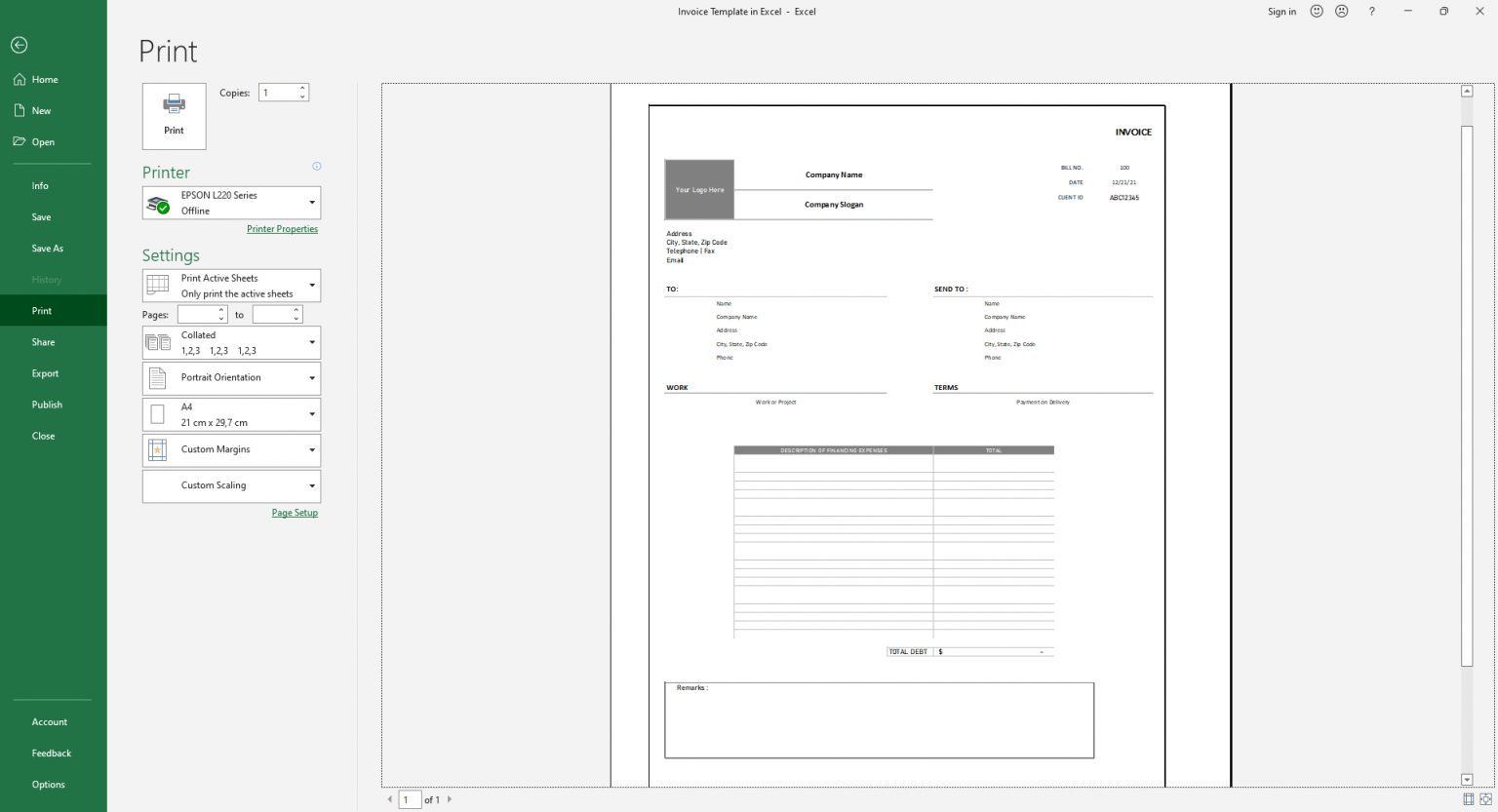 Invoice Template in Excel - Spreadsheets Templates