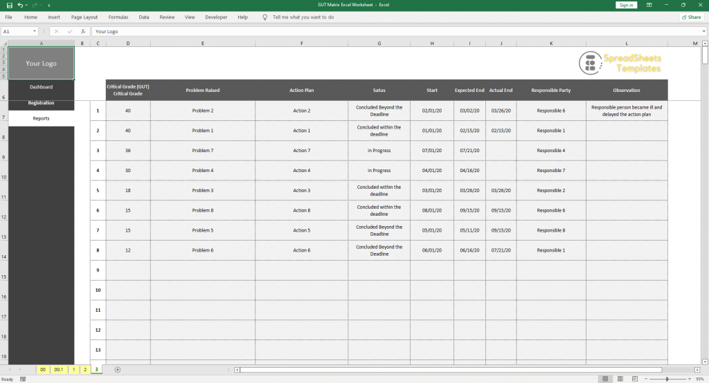 GUT Matrix Excel Worksheet - Spreadsheets Templates