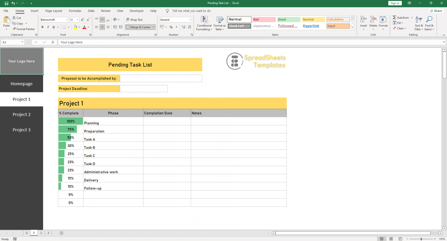 Pending Task List - Spreadsheets Templates