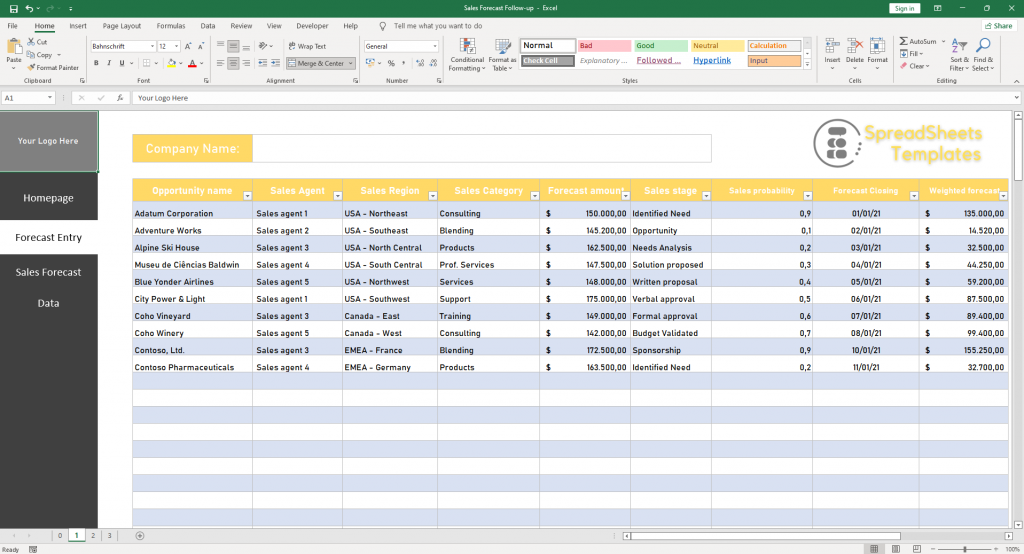 Sales Forecast Follow-up - Spreadsheets Templates